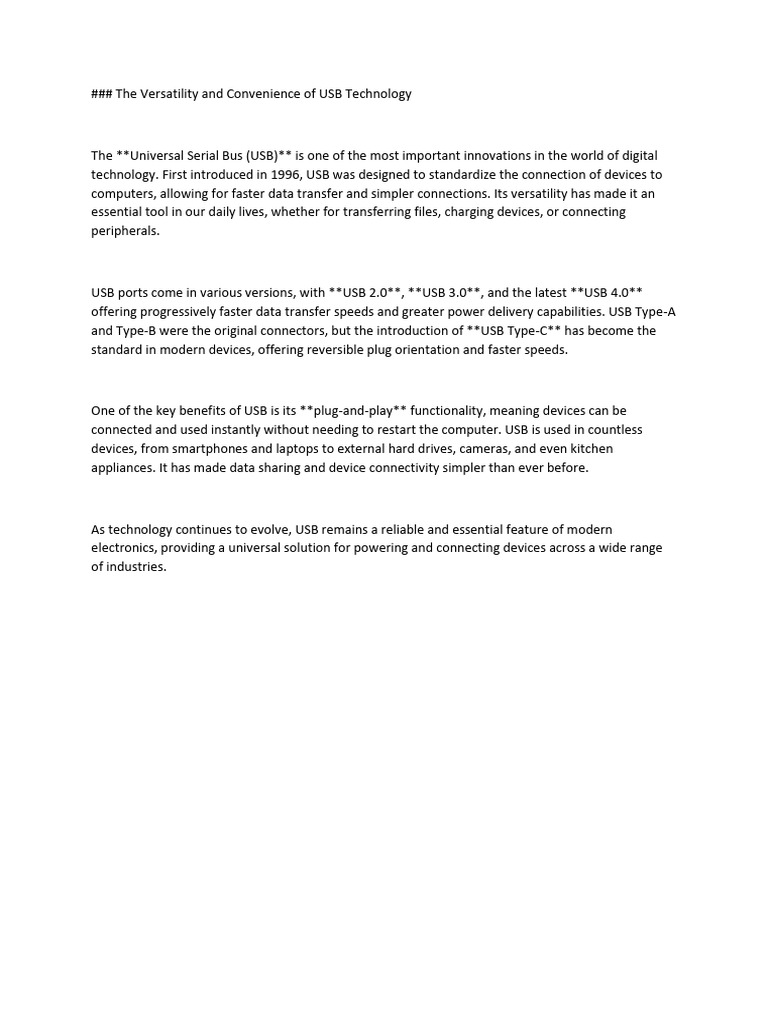 USB Technology: Versatile & Essential | PDF