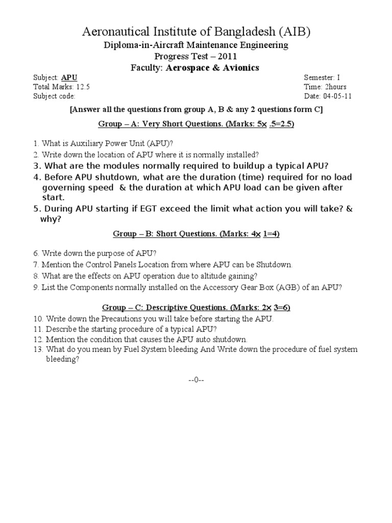 APU Exam for Aerospace Students | PDF