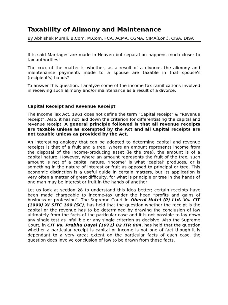 Taxability of Alimony and Maintenance | PDF | Alimony | Consideration