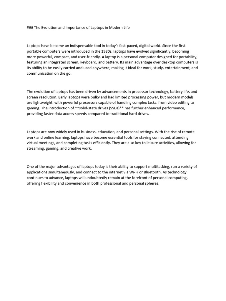 The Evolution And Importance Of Laptops In Modern Life Pdf