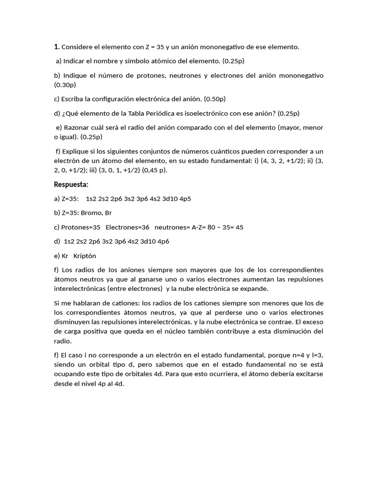 Ejercicios Tipo EBAU Con Respuestas | PDF | Configuración electronica | Química