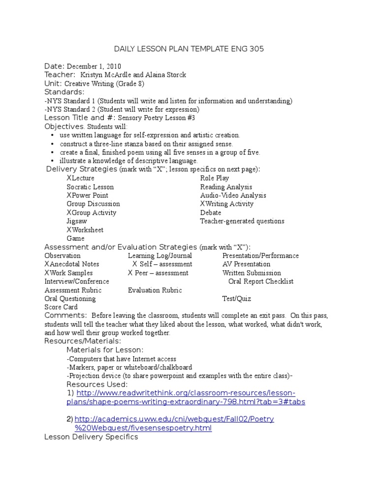 Creative Writing Lesson Plan | PDF