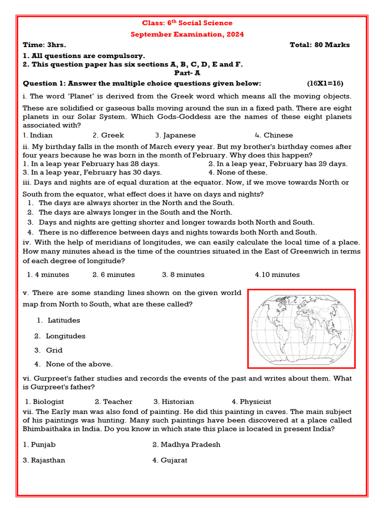 6th SST (E) Term-1 | PDF | Equator | Planets