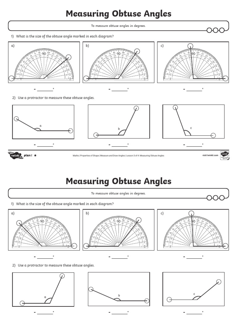 Measure Obtuse Angles With A Protractor Maths Activity Sheets | PDF ...