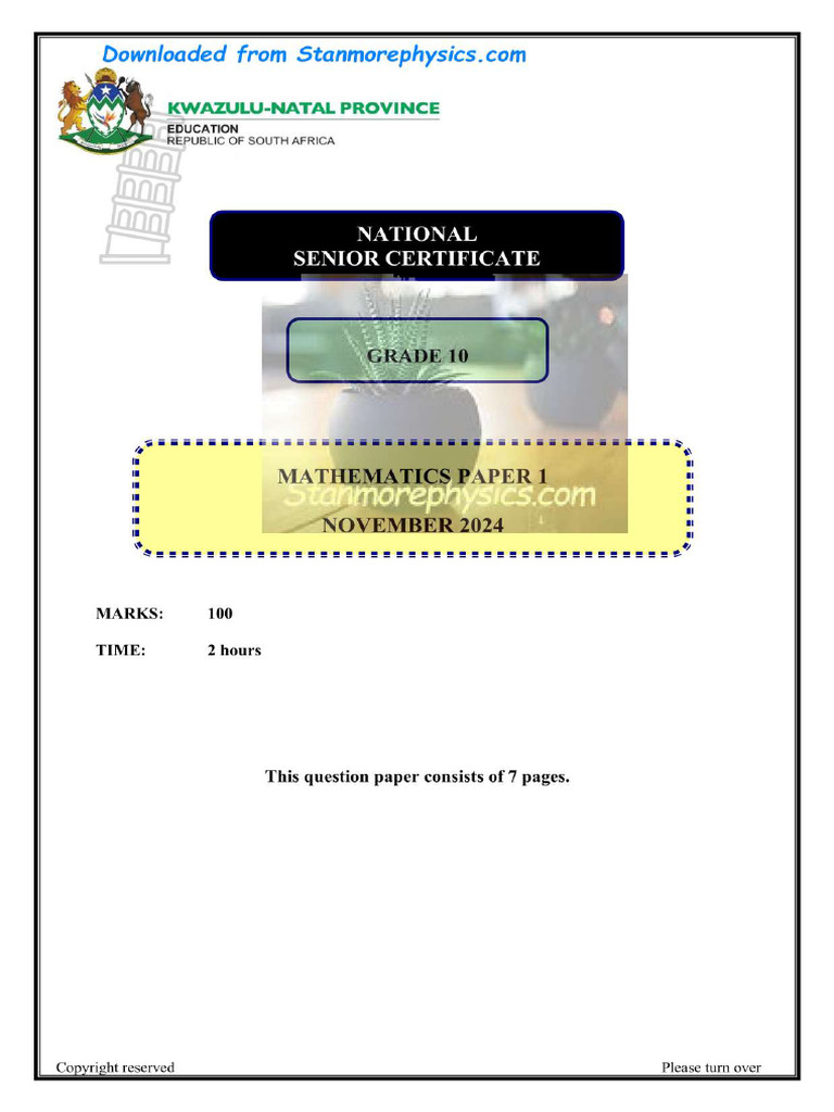 KZN Maths Grade 10 November 2024 P1 and Memo | PDF