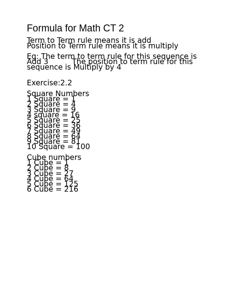 Formula For Math CT 2 | PDF | Teaching Methods & Materials