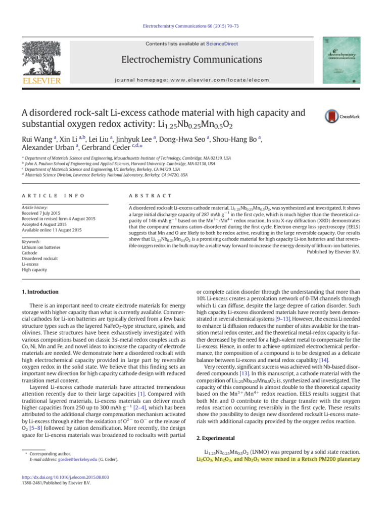 2015 Wang - A Disordered Rock-Salt Li-Excess Cathode Material With High ...
