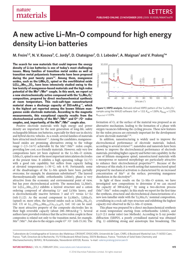 2016 Freire - A New Active Li-Mn-O Compound For High Energy Density Li ...