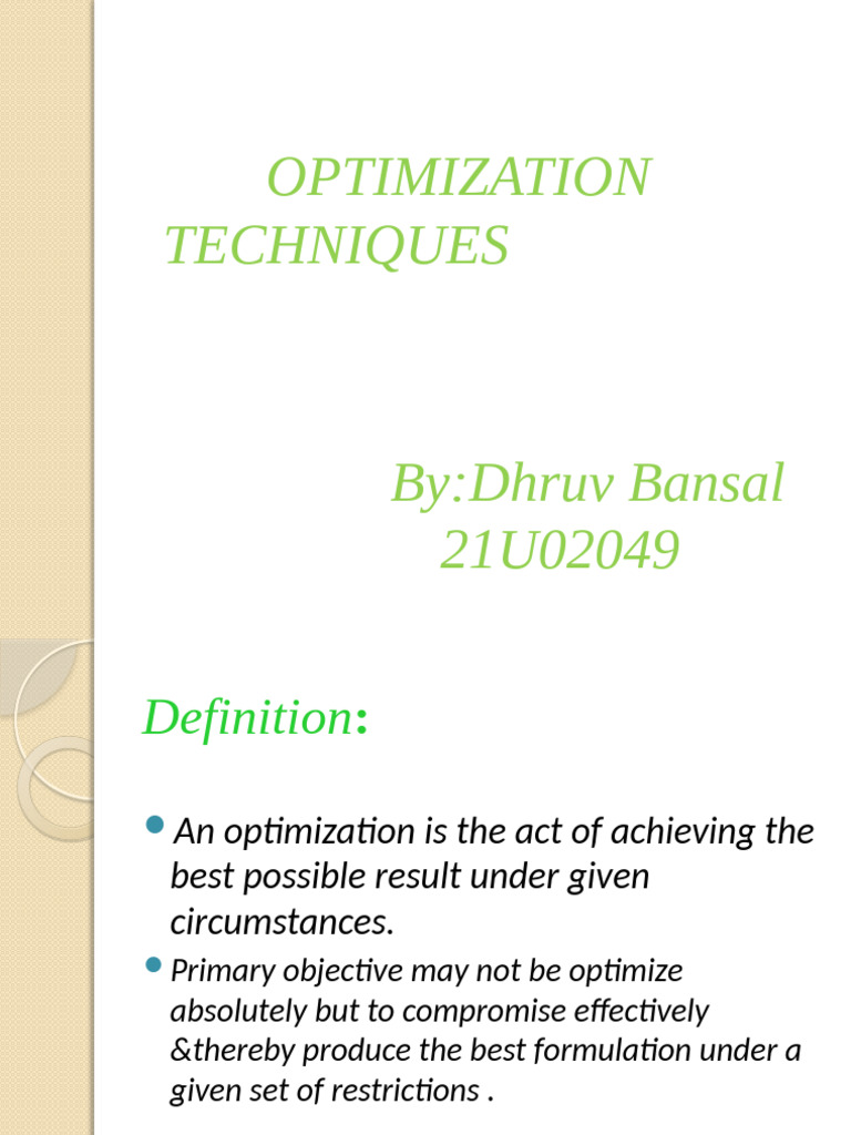 Optmizationtechniques 150308051251 Conversion Gate01 | PDF | Mathematical Optimization | Analysis