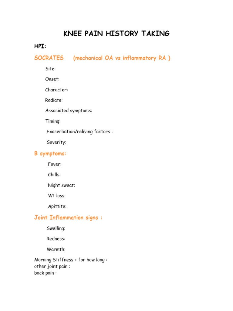 knee pain history | PDF