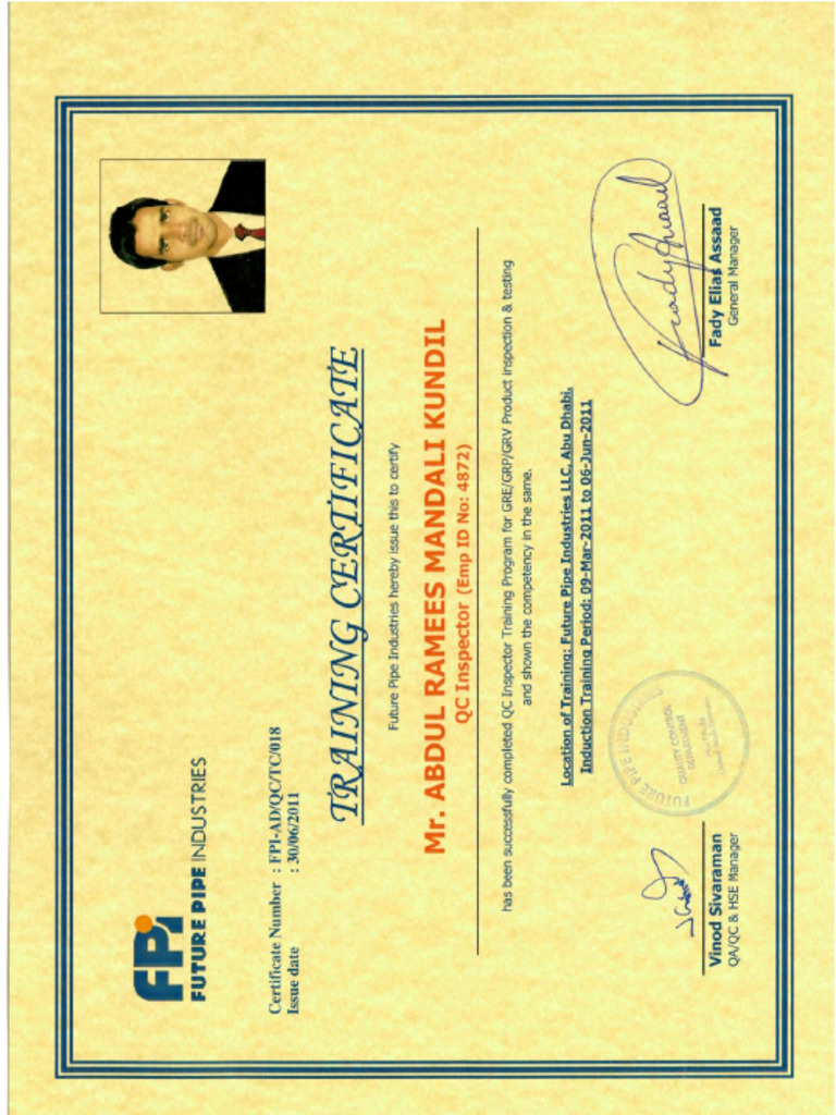 FPI-GRE-GRP-GRV Training Certificate | PDF