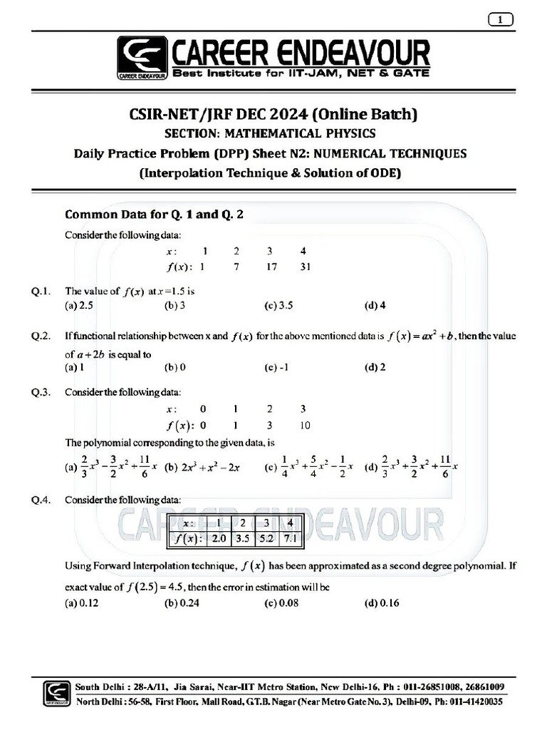 DPP 2 Numerical Methods Interpolation and Runge Kutta | PDF