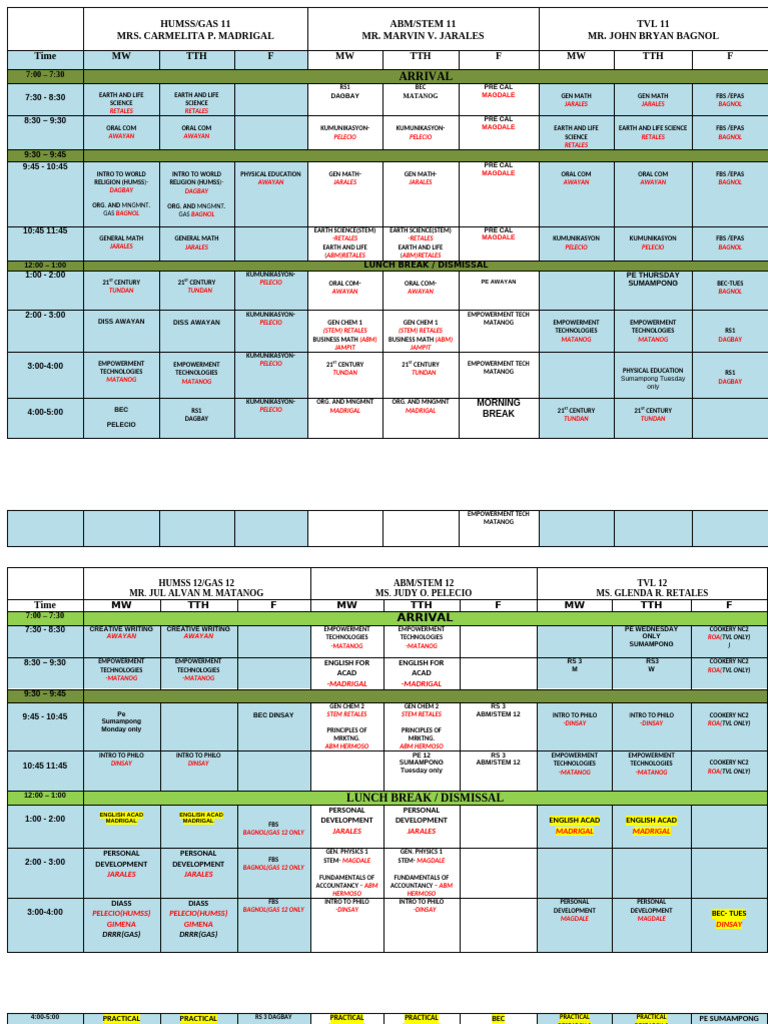 11th-12th Grade Class Schedule | PDF