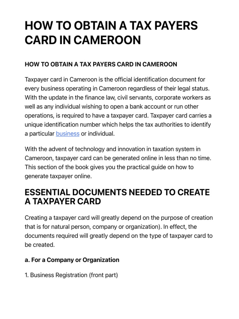 How to Obtain a Taxpayer Card in Cameroon | PDF | Identity Document ...