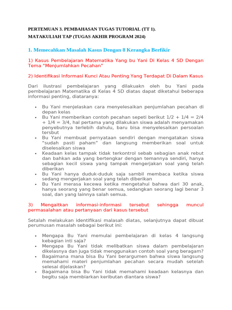 Kunci Jawaban (Contoh) TT 1 Tap 2024 | PDF