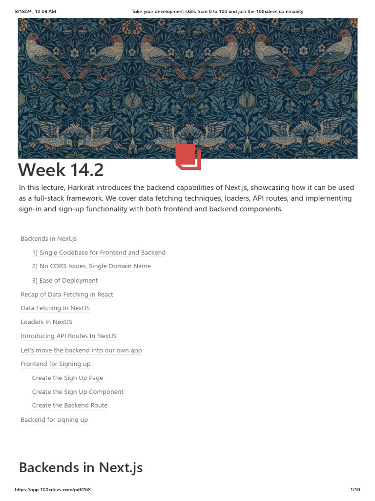 Week 142 Backend In Nextjs Part 1 Pdf Computing Systems Architecture