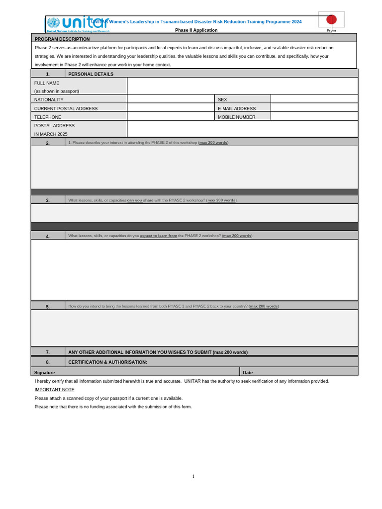 UNITAR DRR Phase II Application Form | PDF