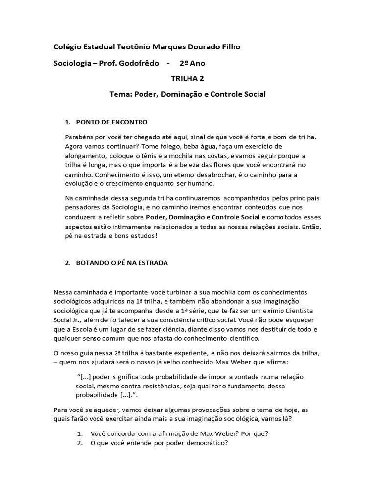 Poder e Controle Social na Sociologia | PDF | Desigualdade social ...