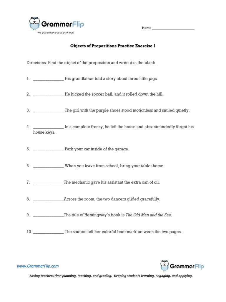 5e17386a71e0af6cbba12686 - Objects of Prepositions GrammarFlip ...