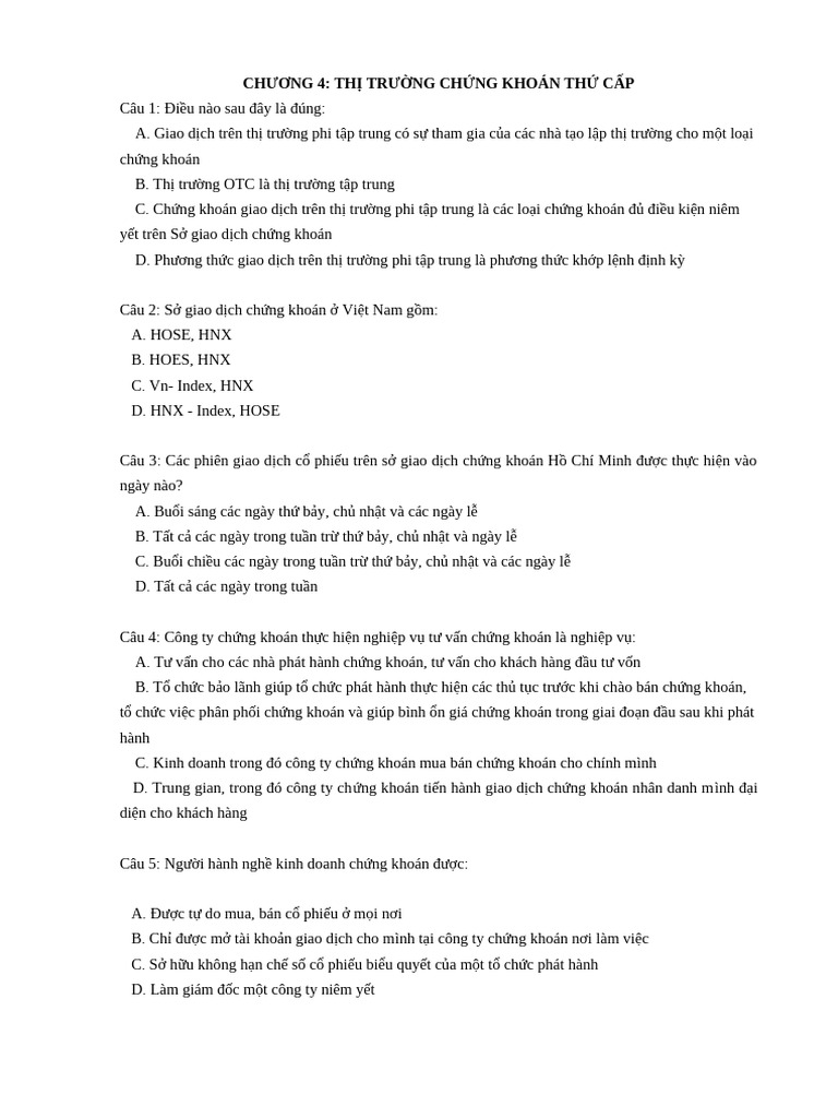 TTCK - Chương 4 - SV | PDF