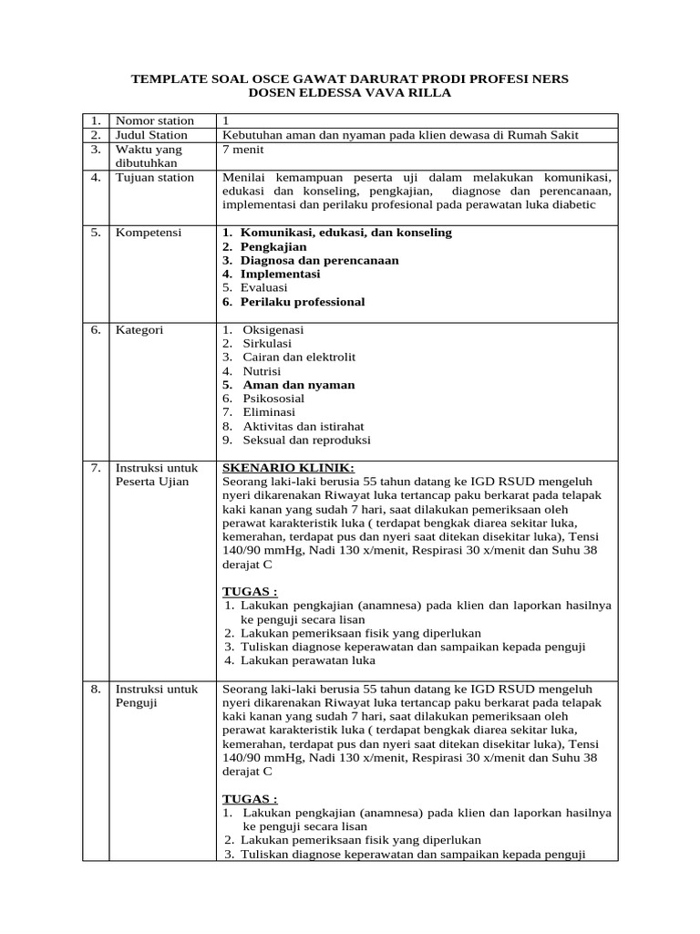 Template Soal OSCE Gawat Darurat Ners | PDF