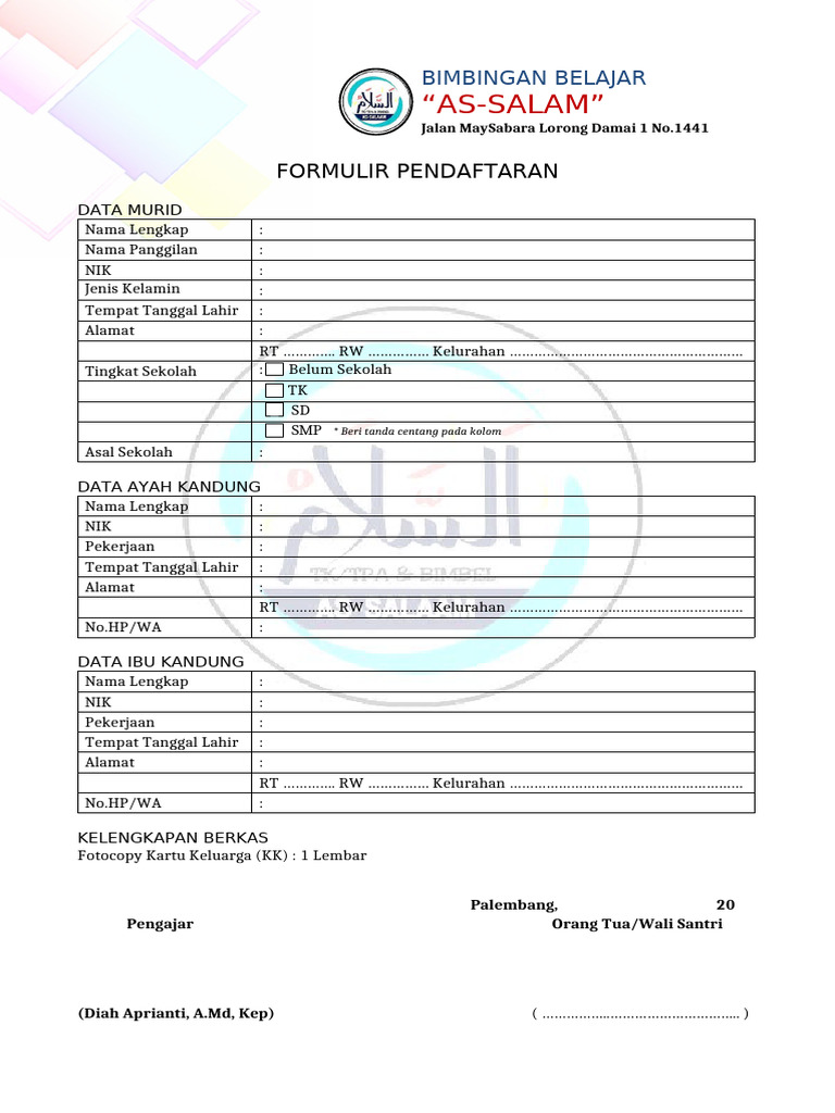 Formulir Bimbel Tabel | PDF