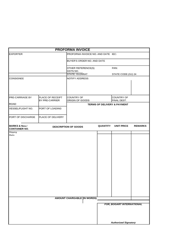 Proforma Export Invoice - Format | PDF