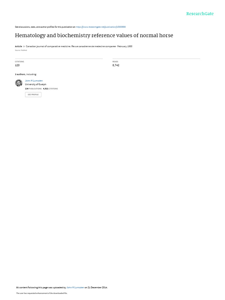 Hematology and Biochemistry Reference Values of No | PDF | Reference ...