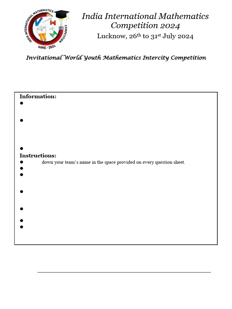 InIMC-2024 Keystage-3 Team.x17381 | PDF | Mathematics | Mathematical ...