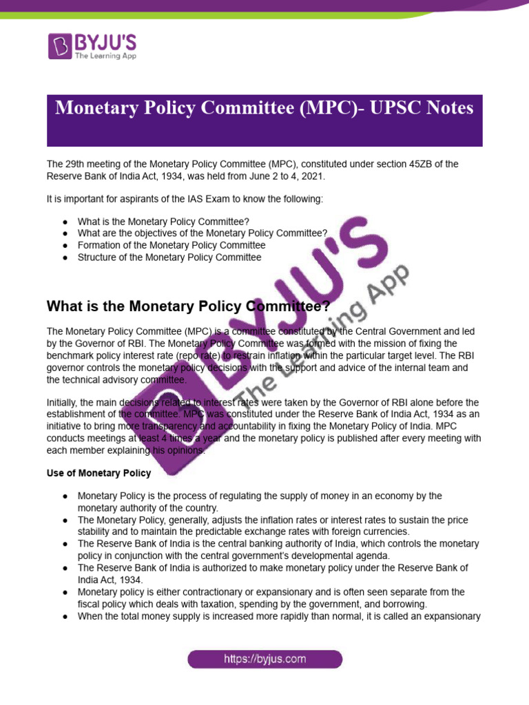 Monetary Policy Committee Notes | PDF | Monetary Policy | Reserve Bank ...