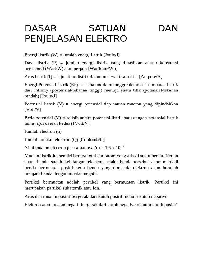 Dasar Satuan Dan Penjelasan Elektro | PDF