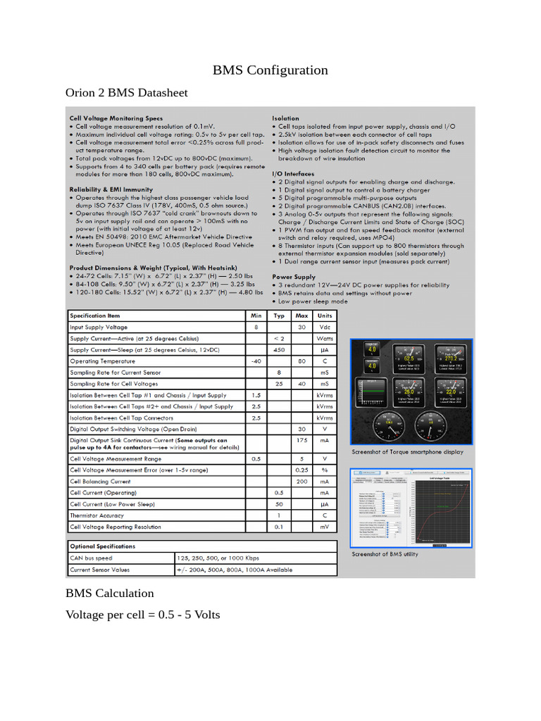 Orion 2 BMS Datasheet & Config | PDF