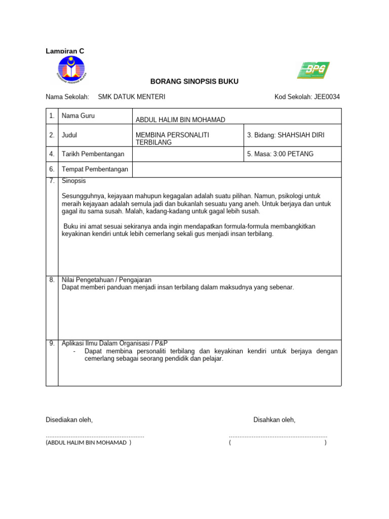 Sinopsis Buku Sekolah 2023 Untuk LDP | PDF