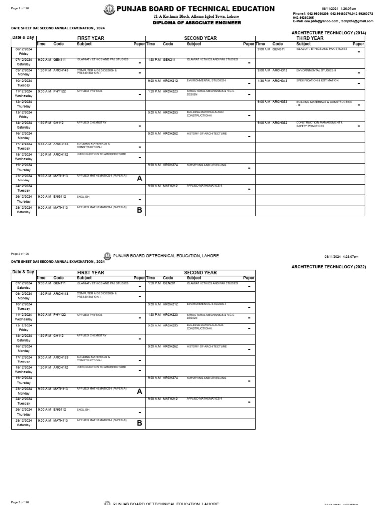 Theory Date Sheet of Dae 1st 2nd 3rd s2024 | PDF | Electronics | Automation