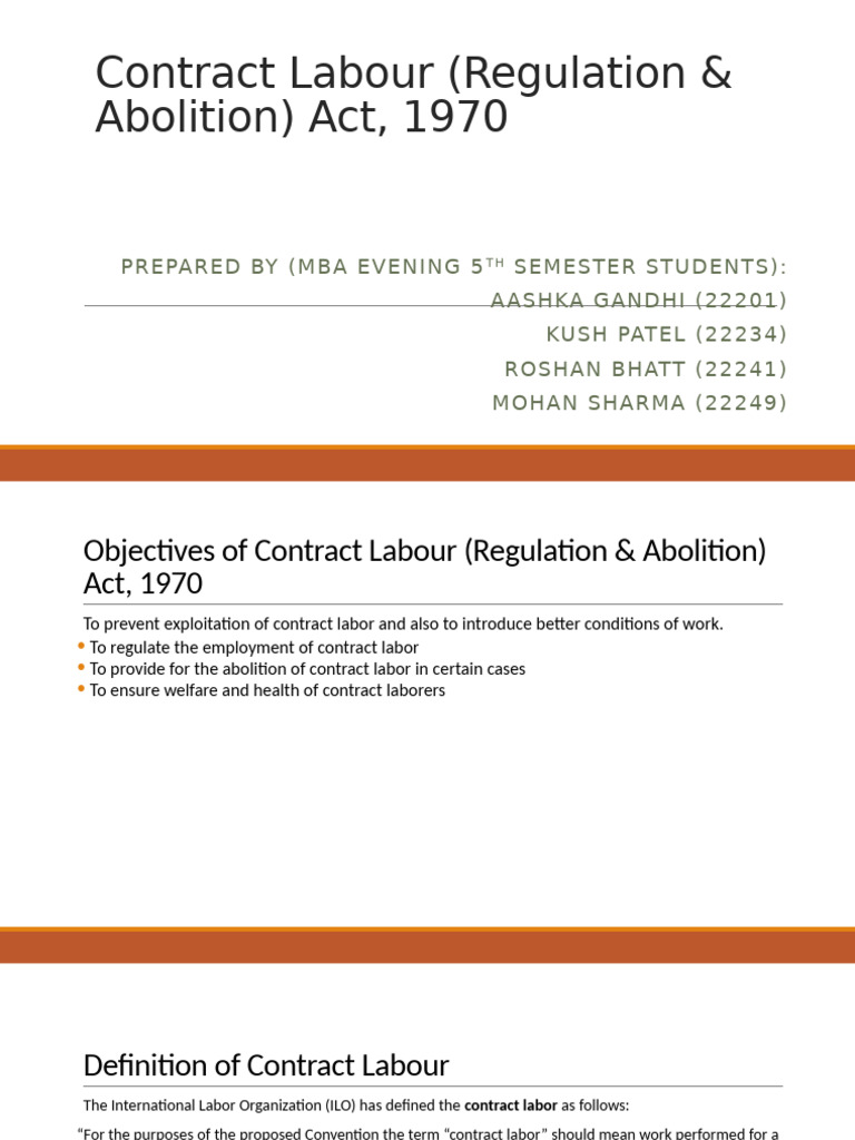 Contract Labour (Regulation & Abolition) Act, 1970 | PDF | Employment | Overtime