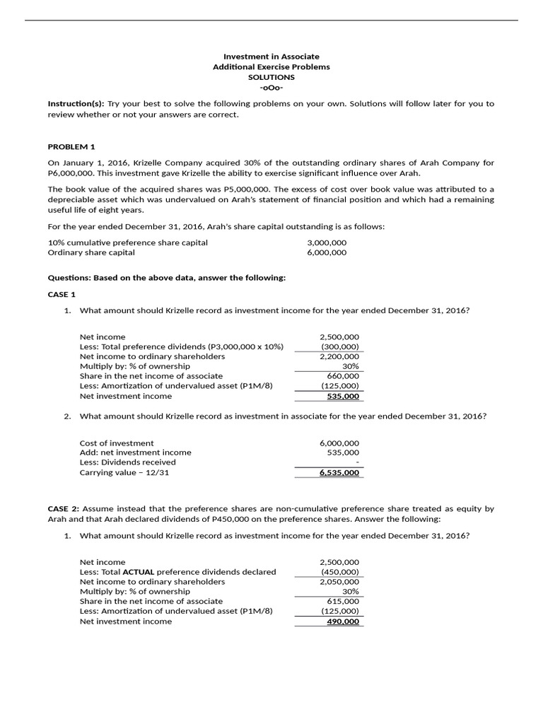 Exercise 6 Solutions | PDF | Book Value | Goodwill (Accounting)