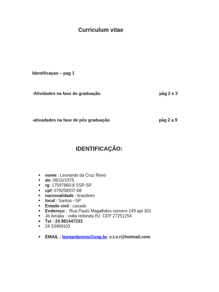 Curriculum Vitae de Leonardo Renó | PDF | São Paulo | Medicina Clínica