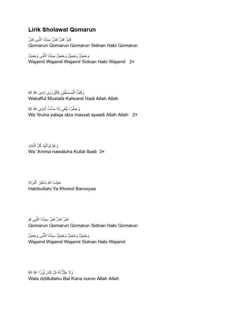 Lirik Sholawat Qomarun Lengkap | PDF | Religion & Spirituality