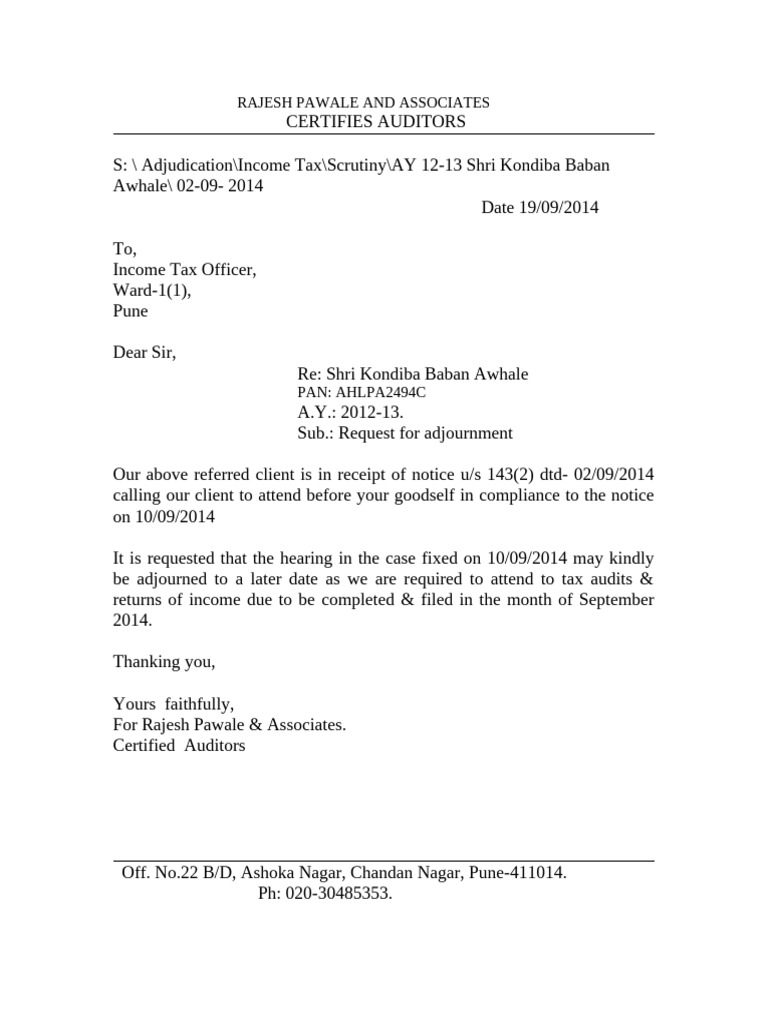 Adjournment Letter & NOTICE | PDF | Accounting