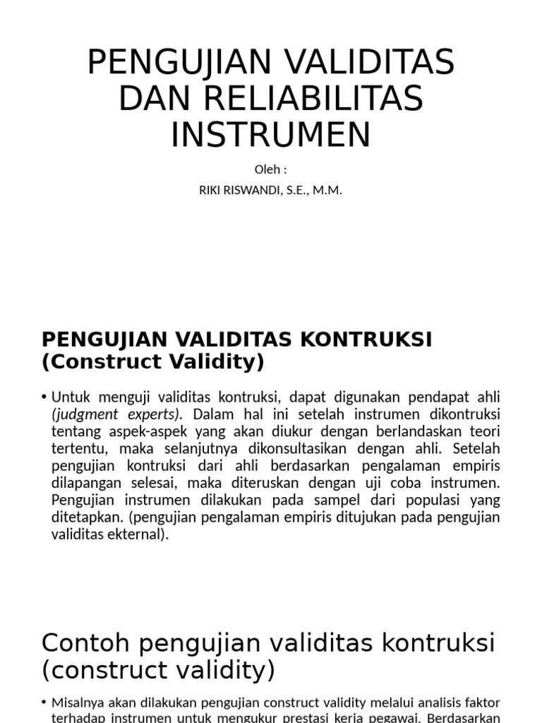 Pengujian Validitas Dan Reliabilitas Instrumen | PDF