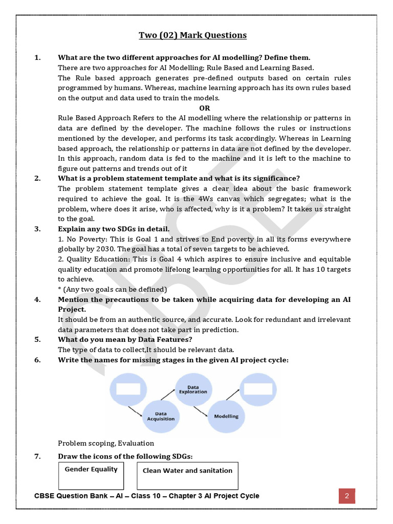 B03 AI Project Cycle - 02 Mark Questions | PDF | Artificial Intelligence | Intelligence (AI ...