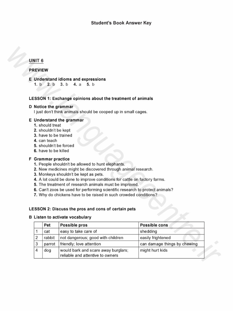 Summit 1b Student's Book Answer Key - Third Edition | PDF