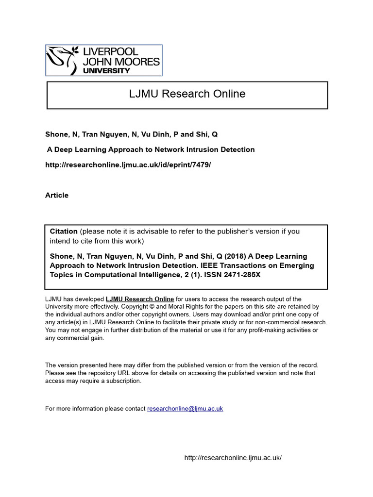 A Deep Learning Approach To Network Intrusion Detection FINAL | PDF ...
