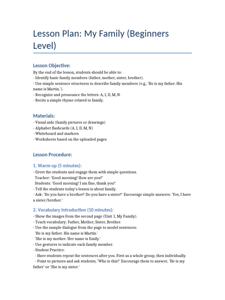 My Family Lesson Plan | PDF | Lesson Plan | Behavior Modification