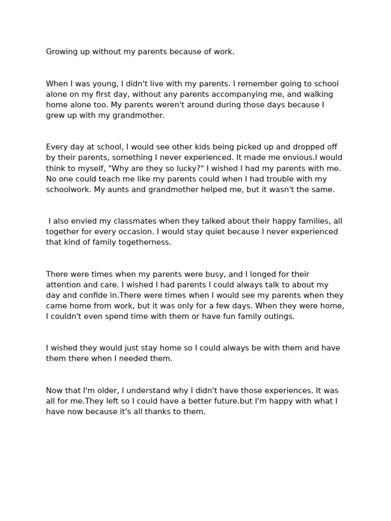 Growing Up Without Parents' Presence | PDF | Wellness