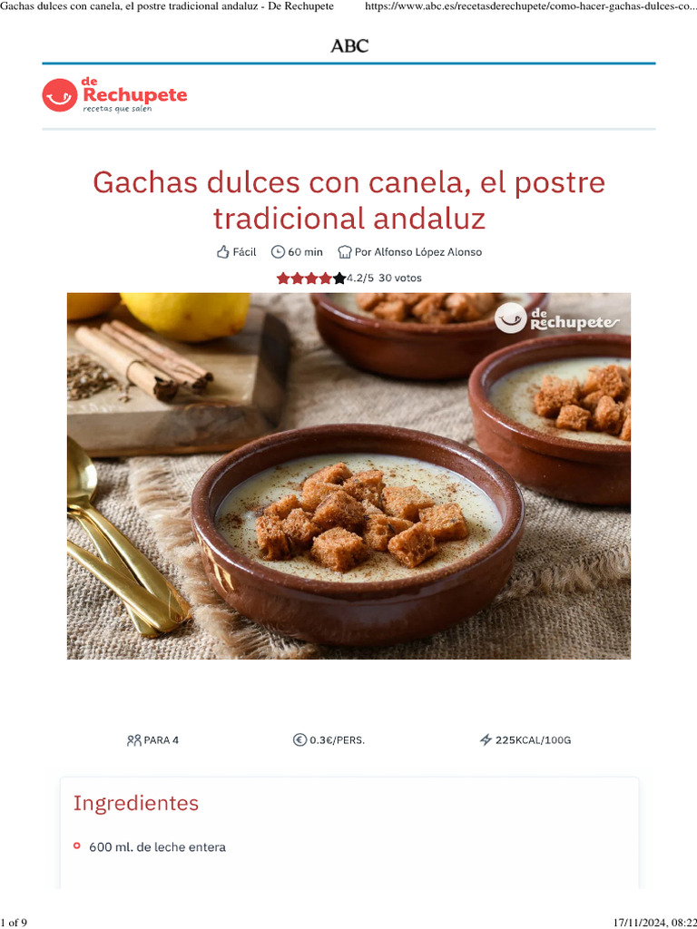 Gachas Dulces Con Canela, El Postre Tradicional Andaluz - de Rechupete | PDF | Alimentos | Cocina
