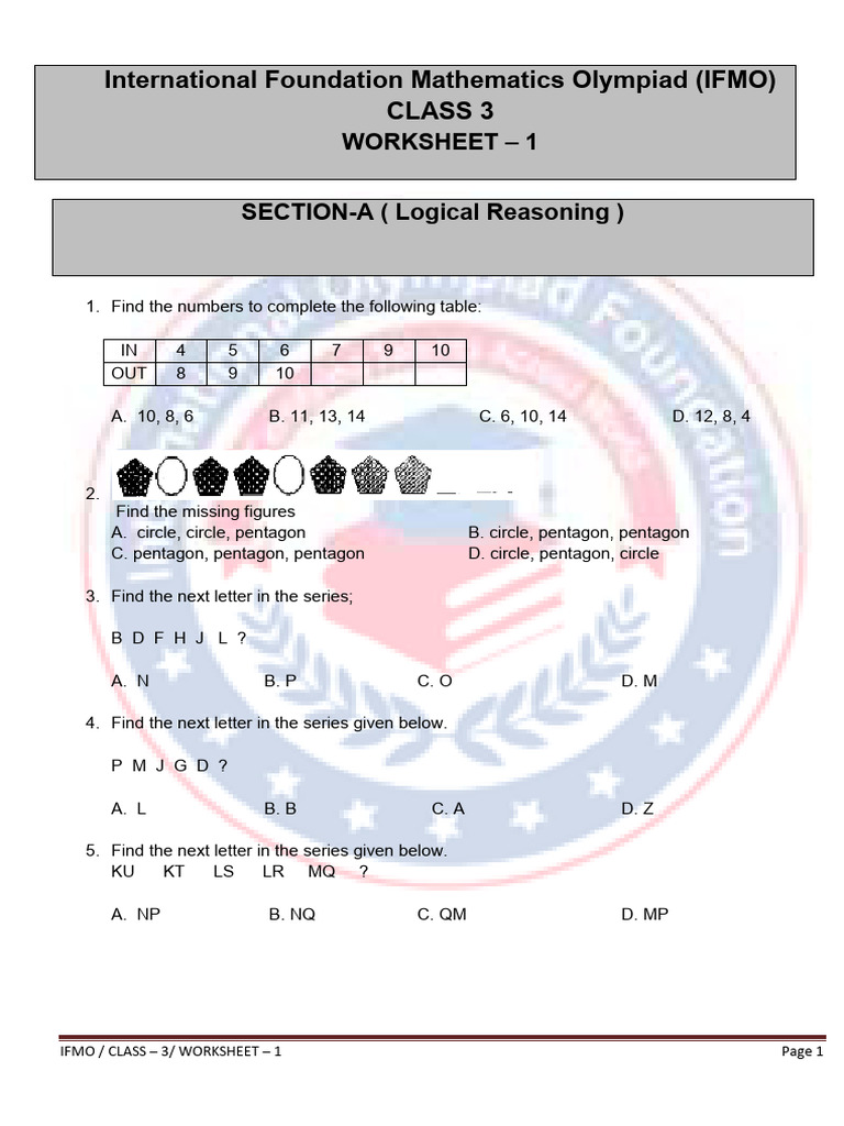 IFMO Class 3 Worksheet 1 | PDF | Mathematics | Fruit