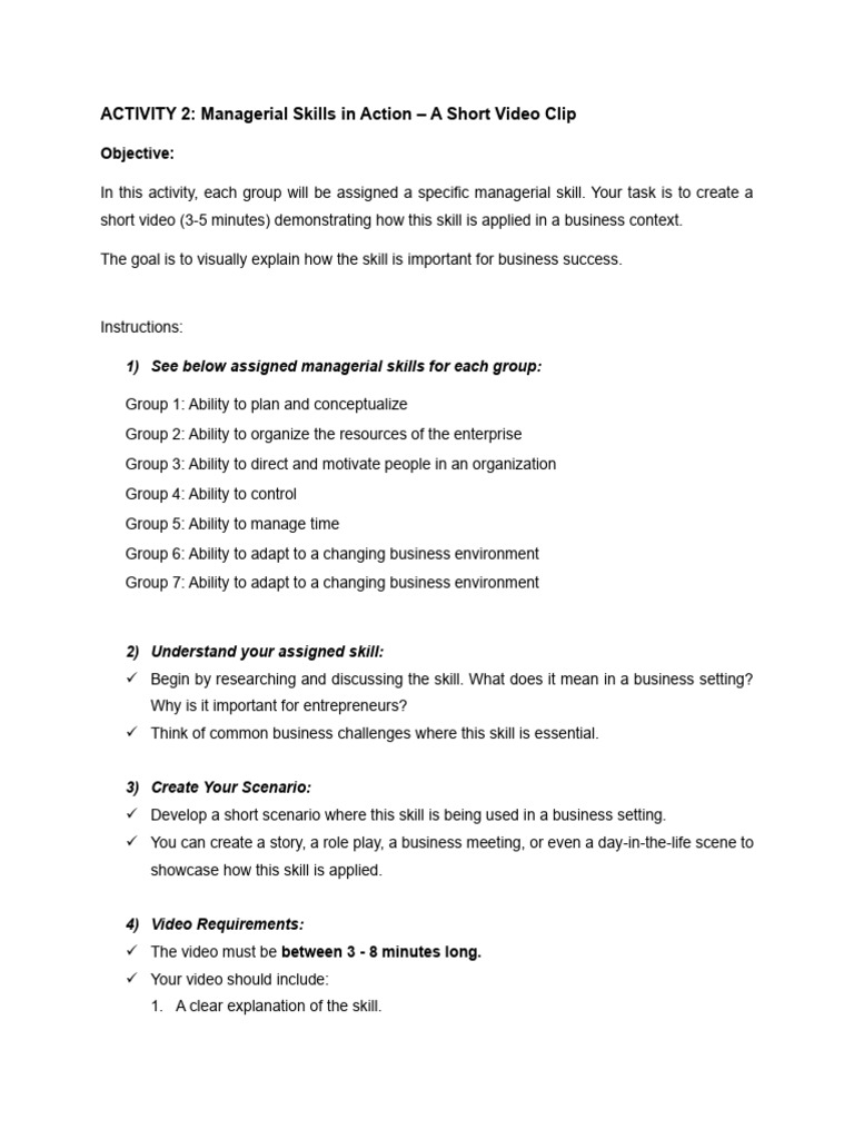 ACTIVITY 2 Managerial Skills in Action A Short Video Clip | PDF ...
