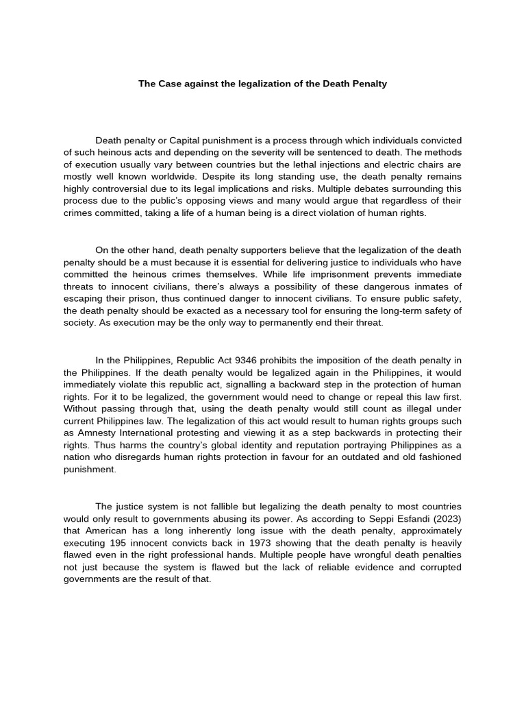 Arguments Against Death Penalty Legalization | PDF | Capital Punishment ...