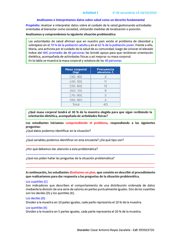 Actividad 4°-U7 | PDF | Mediana | Cuantil